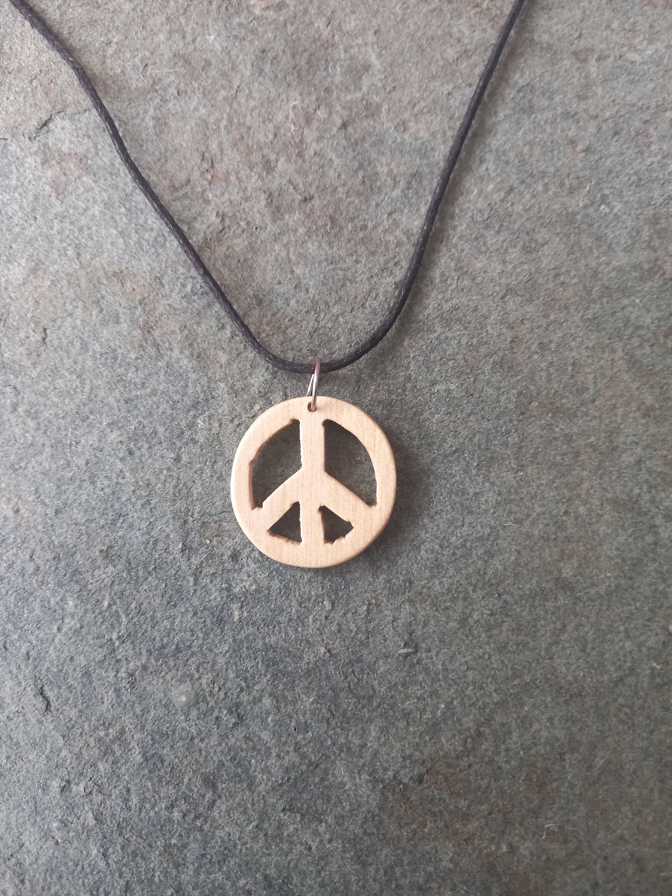 Beautifully Handmade Peace Symbol Pendant Made From Recycled Wood Hung ...