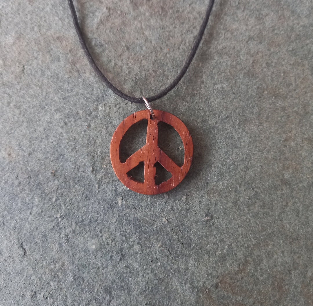 Beautifully Handmade Peace Symbol Pendant Made From Recycled Wood Hung ...
