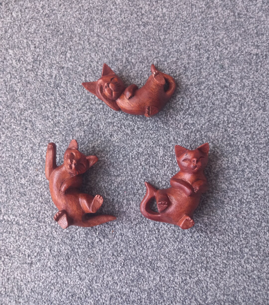 Set of 3 Cute Handcarved Wooden Cats Polished and Stained to a High ...