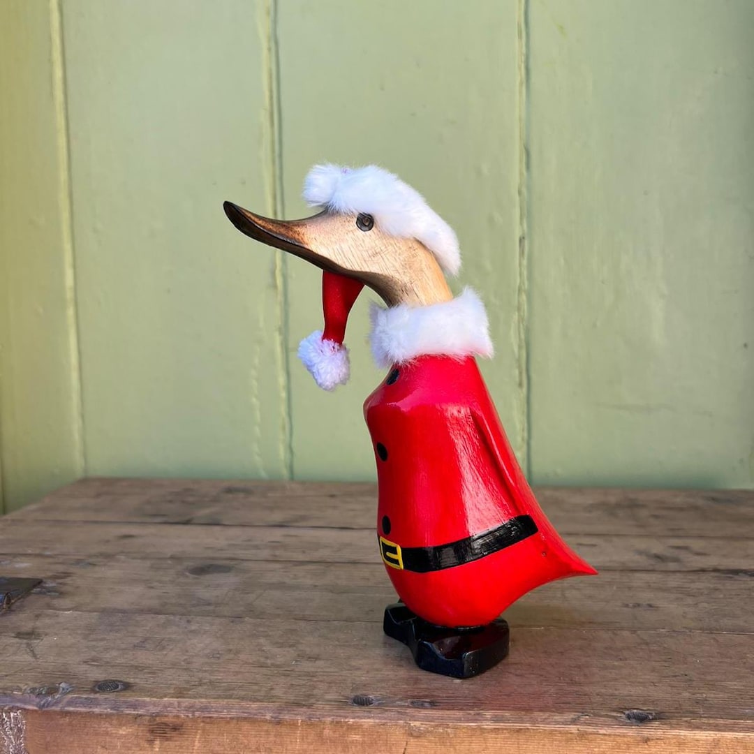 Cute Individually Painted Santa Duck Made From Bamboo Root Wood, - Etsy