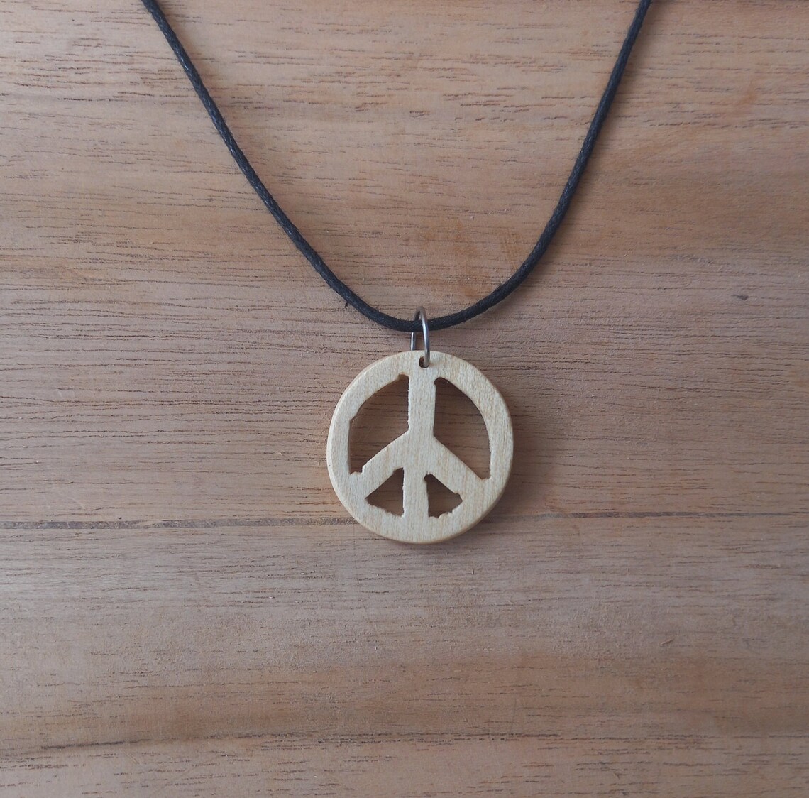 Beautifully Handmade Peace Symbol Pendant Made From Recycled Wood Hung ...