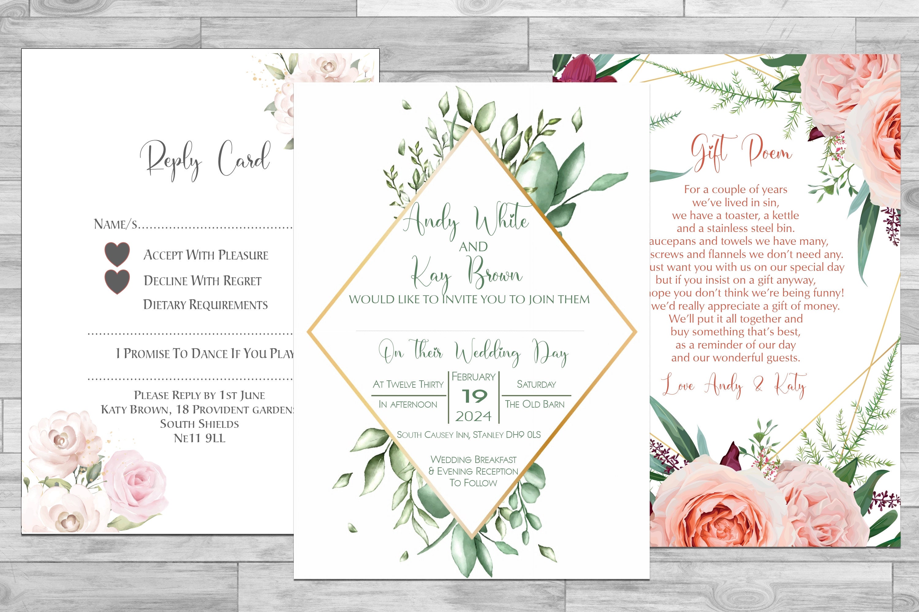 Wedding Ceremony & Evening Reception Personalised Invitations - Etsy
