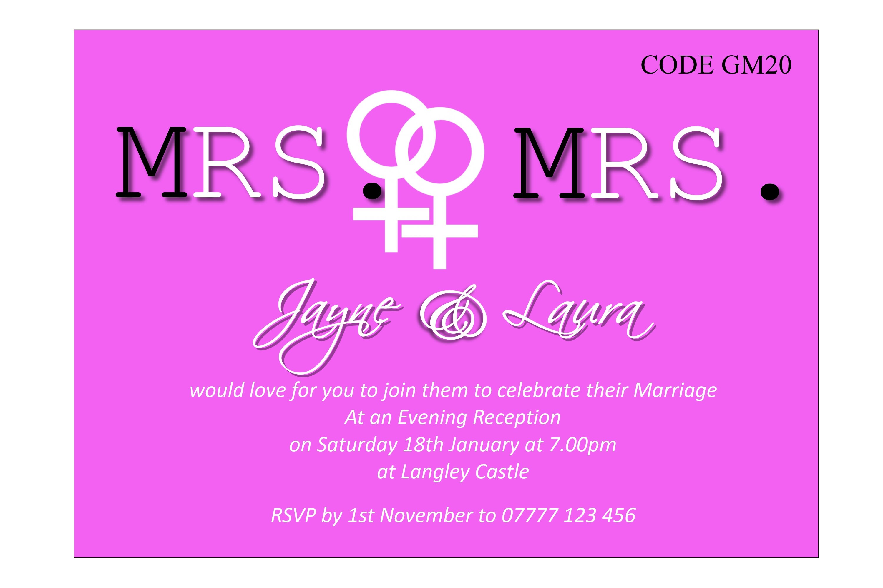 Same Sex Marriage Personalised Lesbian Wedding Day Invitation Etsy