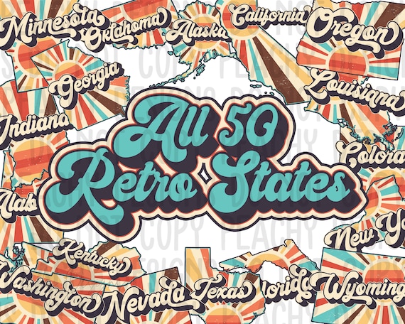 Retro State Design Bundle PNG Sublimation Designs Vintage - Etsy