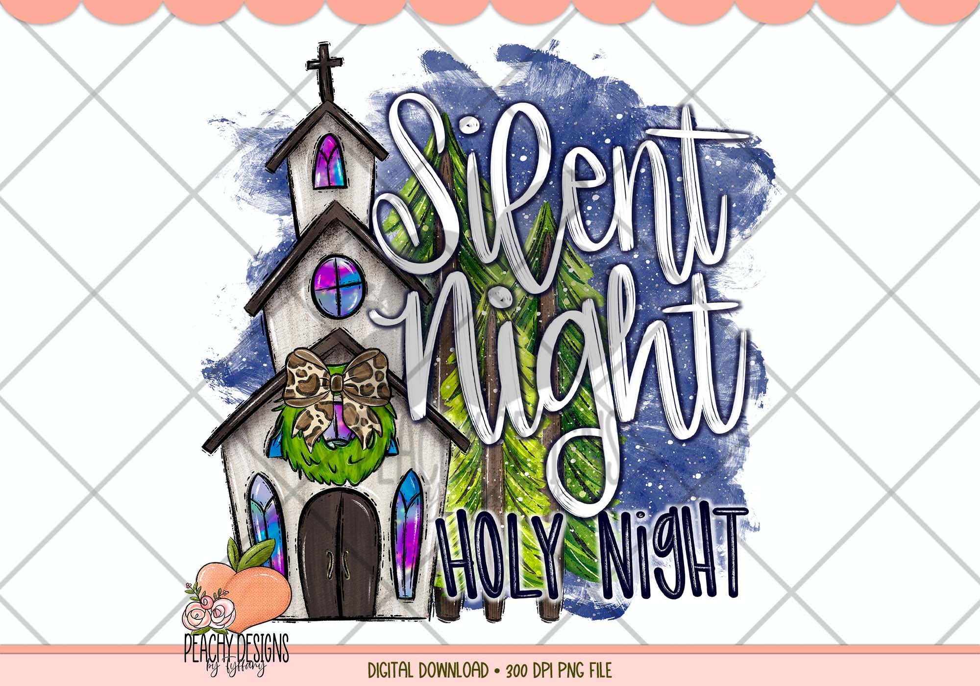 Silent Night Png, Country Church Design, Digital Download, Sublimation ...