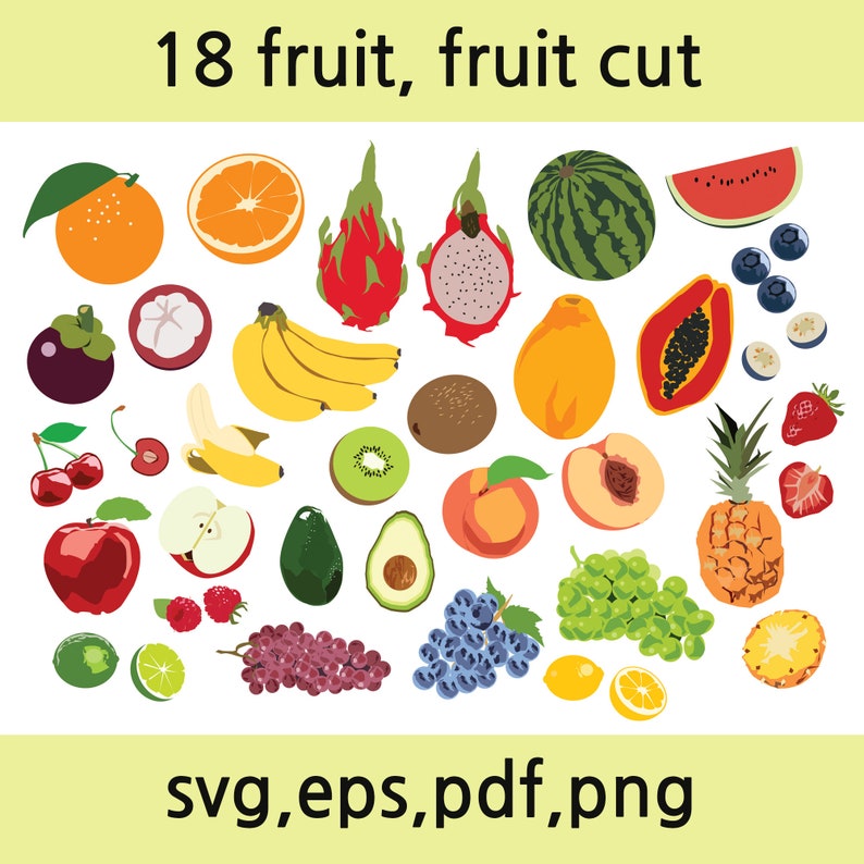 30 Fruits Bundle, Fruit Svg/eps/pdf/png, Commerial Use, Instant ...
