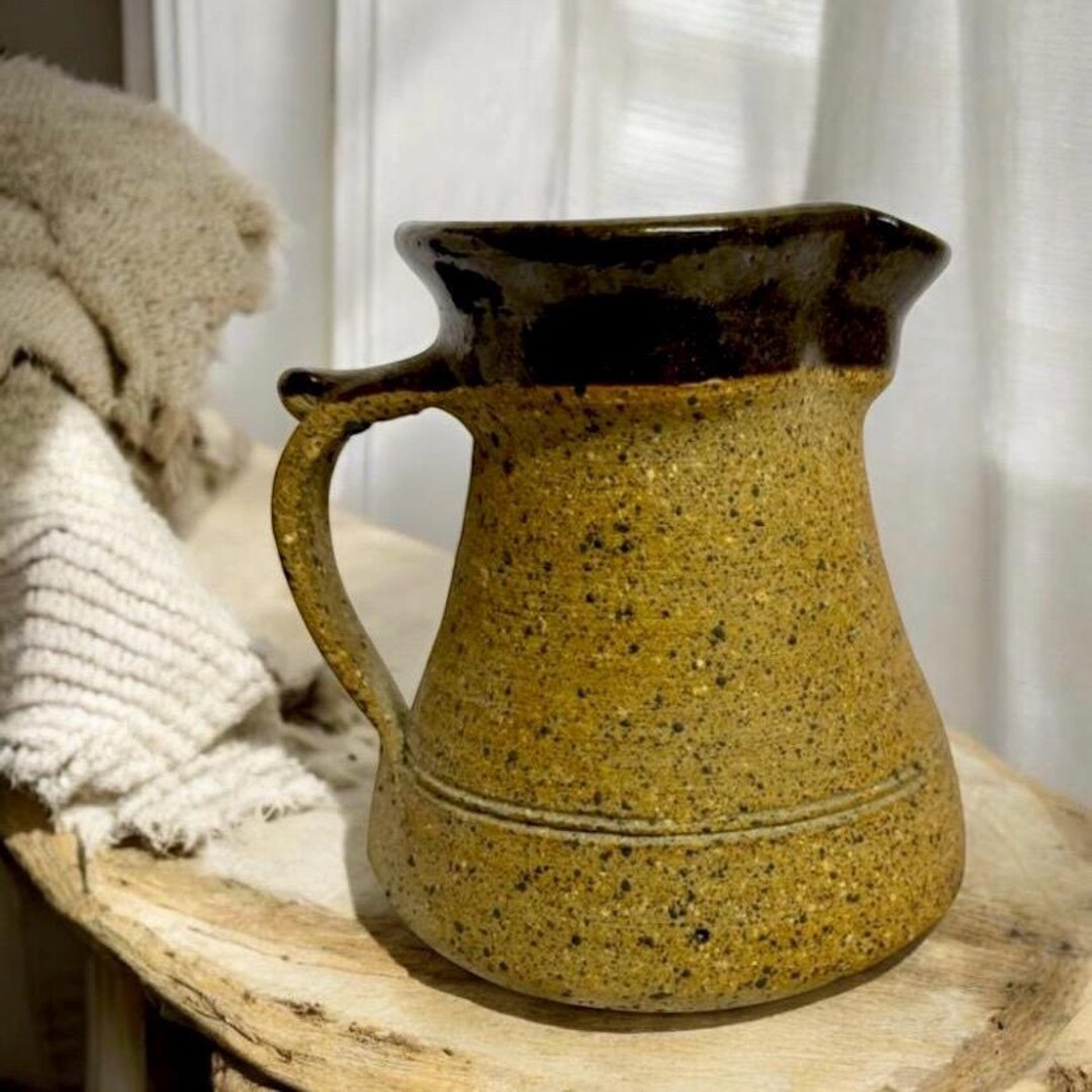 Vintage Rustic Studio Stoneware Pottery Cone Jug Part Glazed Handmade ...