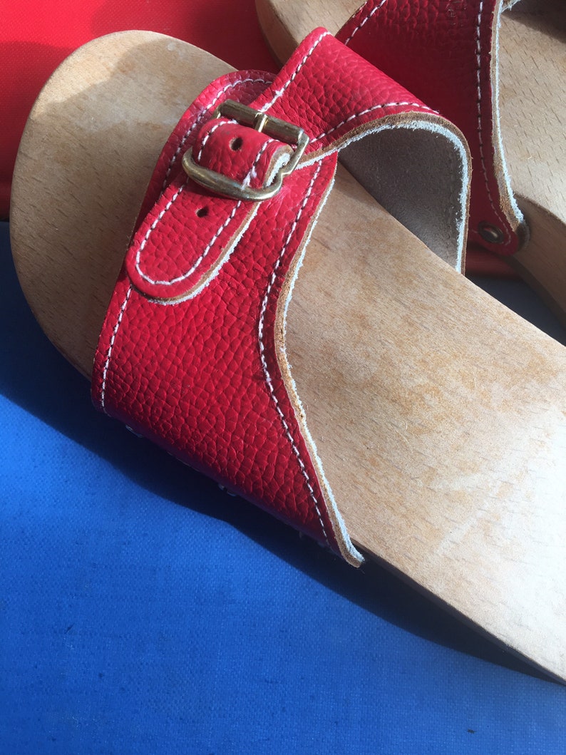 Red Vintage Wooden Scholl Style Sandals Childrens Girls Red Clogs Retro ...