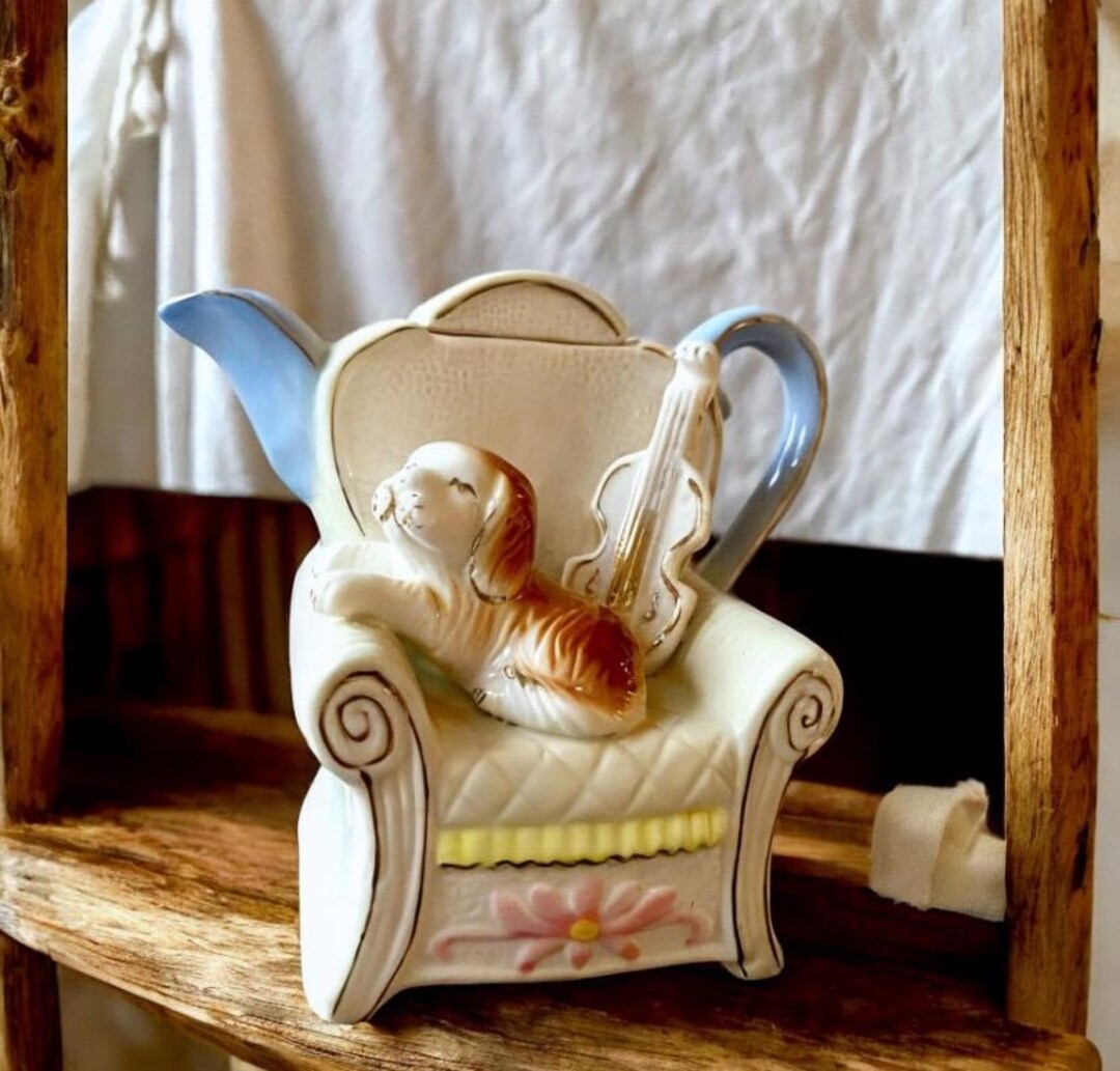 Vintage Small Teapot Dog on an Armchair Porcelain Teapot - Etsy