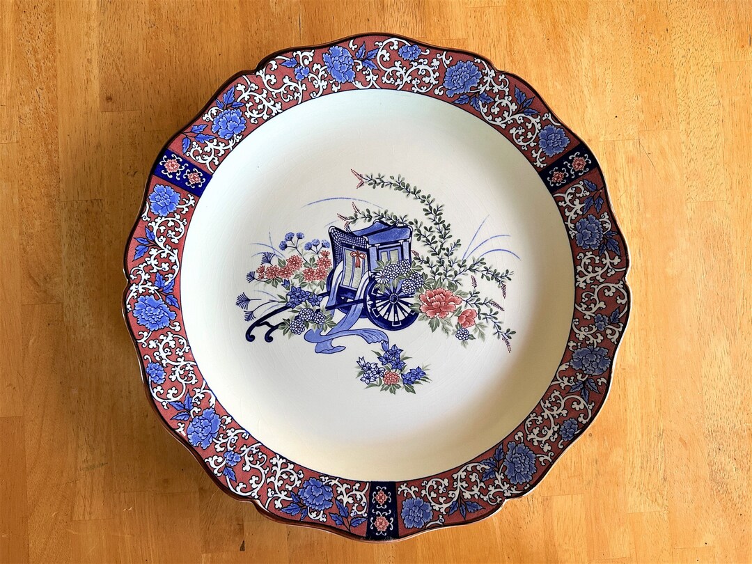 Large Japanese Platter,15",imari Style,vintage Rickshaw & Floral ...