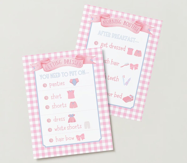 Routine Checklist Chart Toddler Child Gingham Digital Download ...