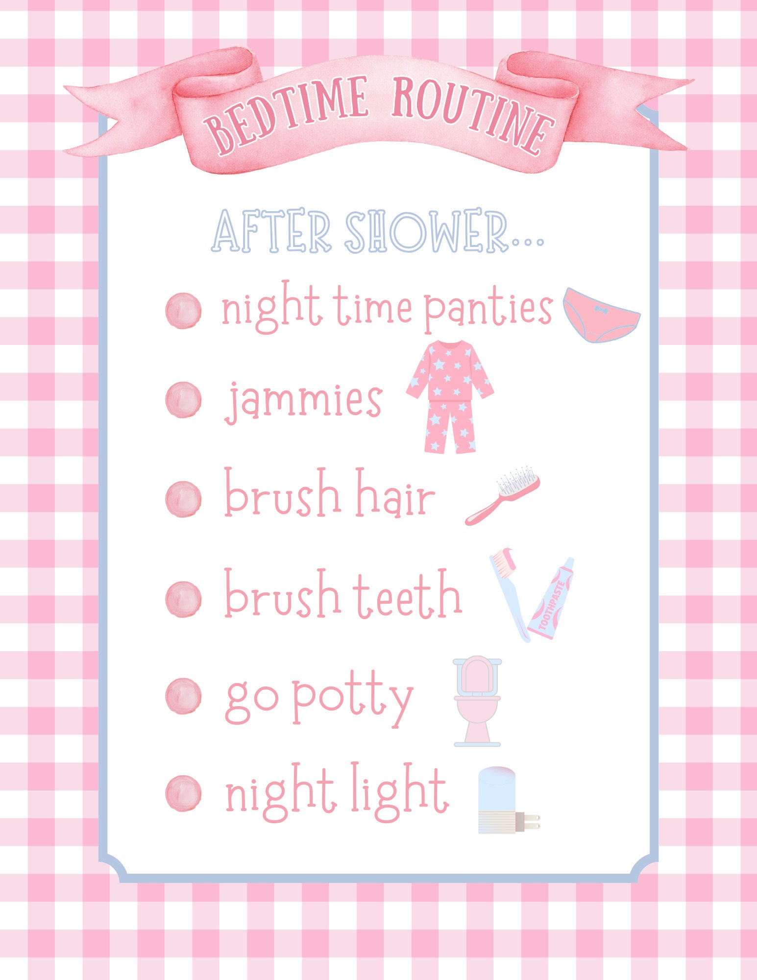 Routine Checklist Chart Toddler Child Gingham Digital Download ...