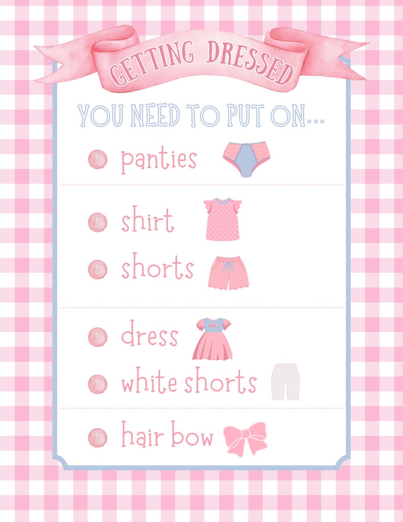 Routine Checklist Chart Toddler Child Gingham Digital Download ...