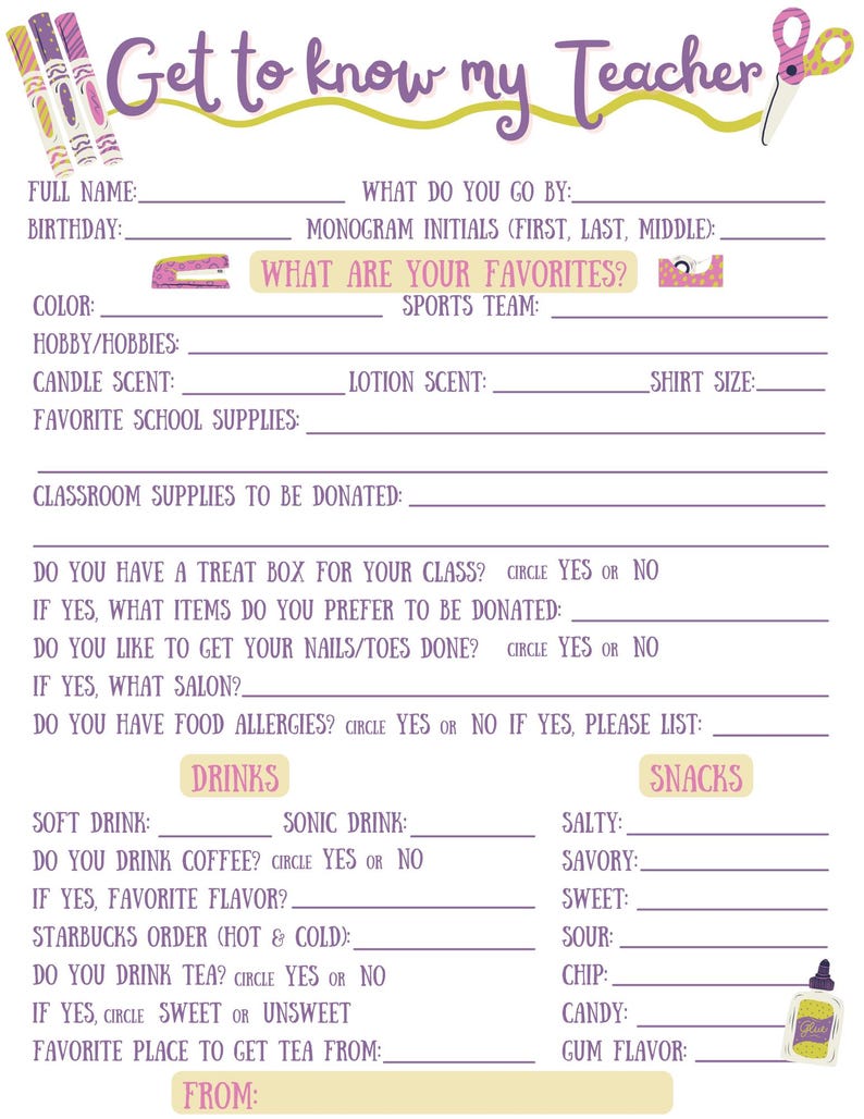 Get to Know Your Teacher Instant Digital Download - Etsy