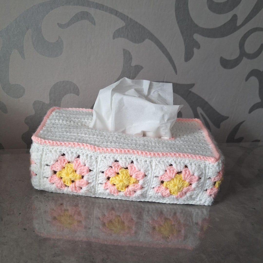 Crochet Tissue Box Cover, Granny Square Tissue Box, Handmade Tissue Box ...