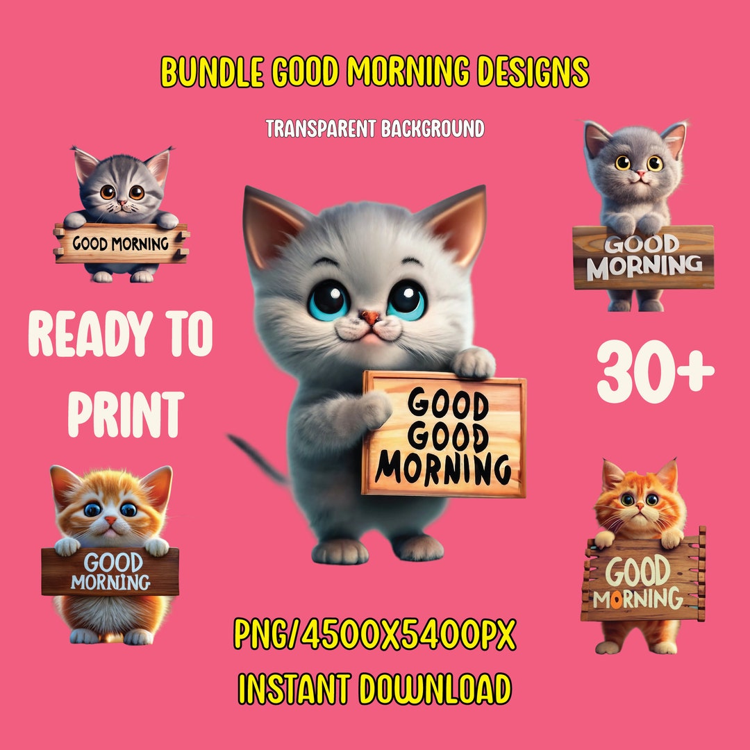 Good Morning Commercial Use Digital Design Morning Cat Cat - Etsy