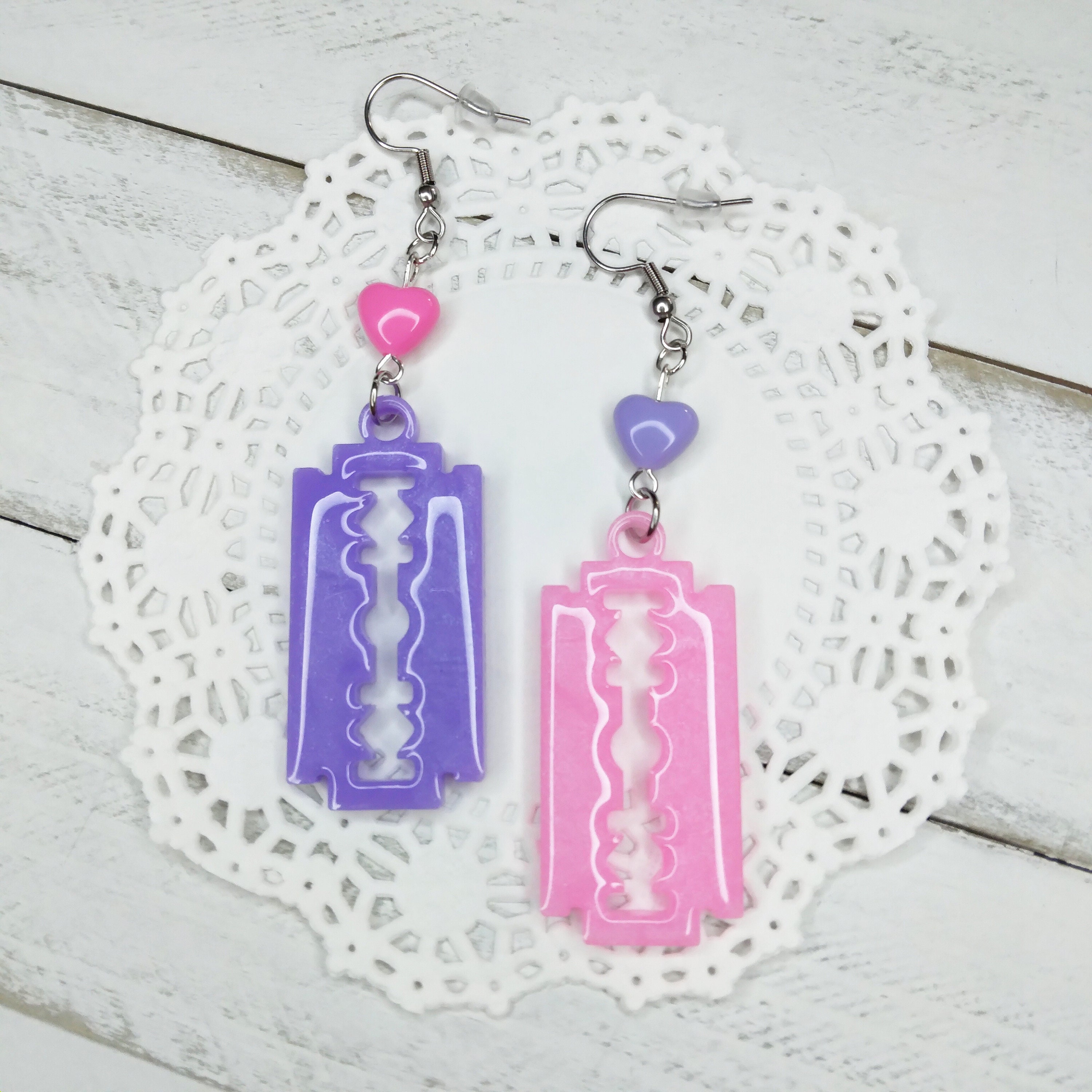 Pastel Mismatch Razor Earrings Yami Kawaii Jewelry Pink Purple - Etsy