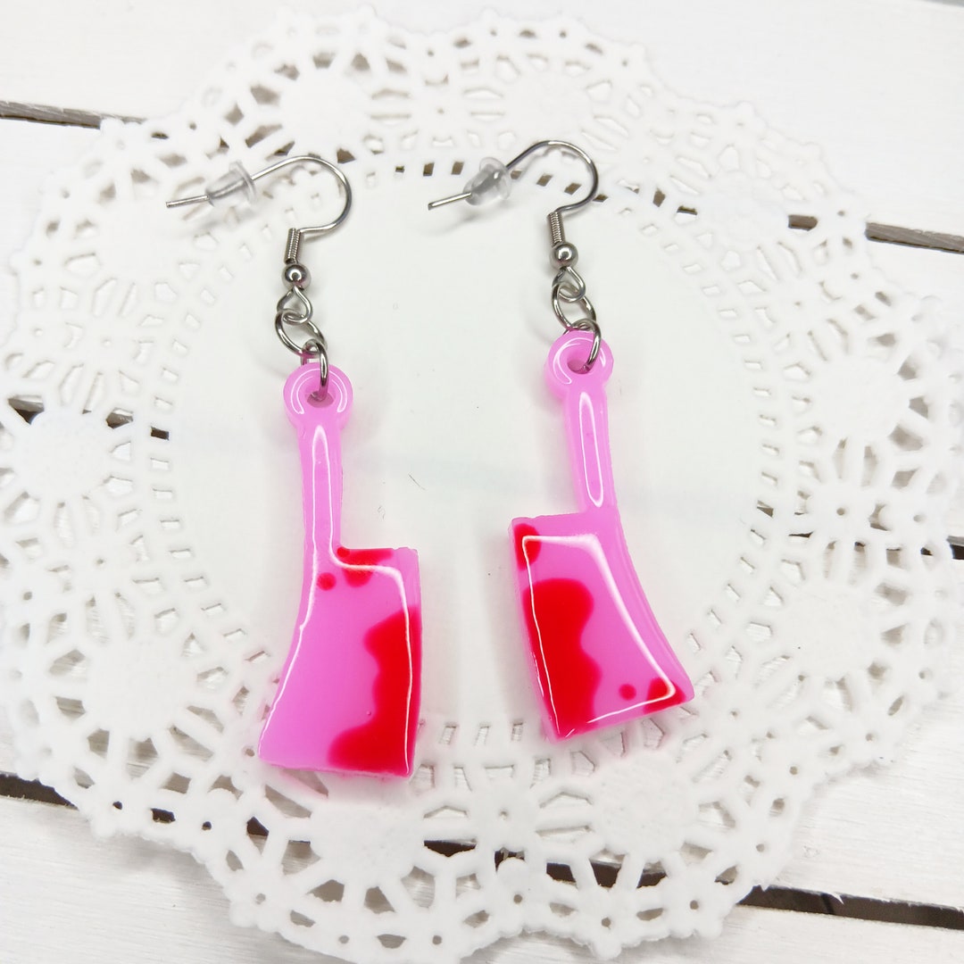 Psycho Bloody Meat Cleaver Earrings Yami Kawaii Jewelry Handmade Resin ...