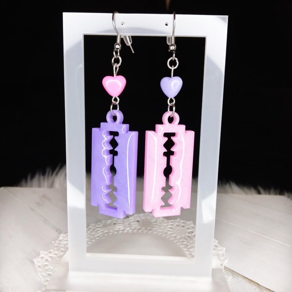 Pastel Mismatch Razor Earrings Yami Kawaii Jewelry Pink Purple - Etsy
