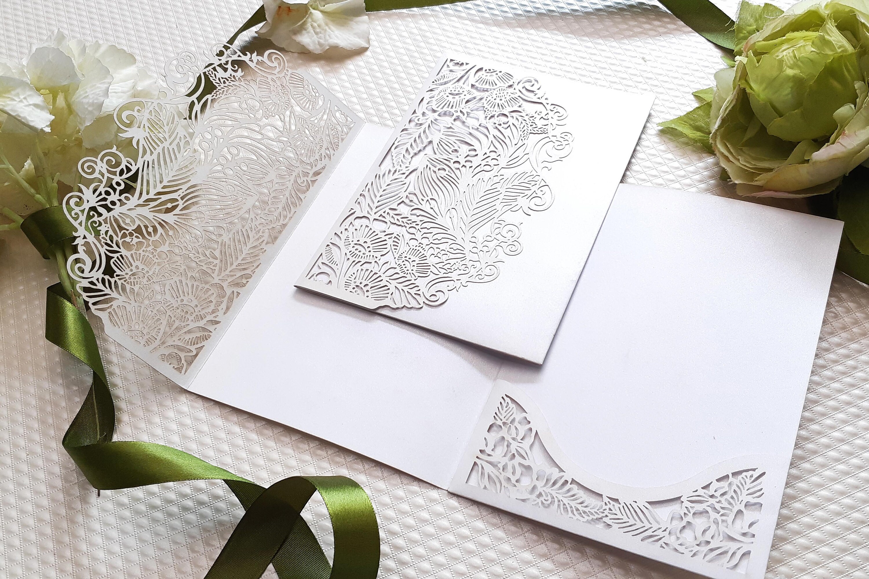 Laser Cut Invitation Covers Pocket ONLY - Foliage, 3 Fold Pocket, 3 ...