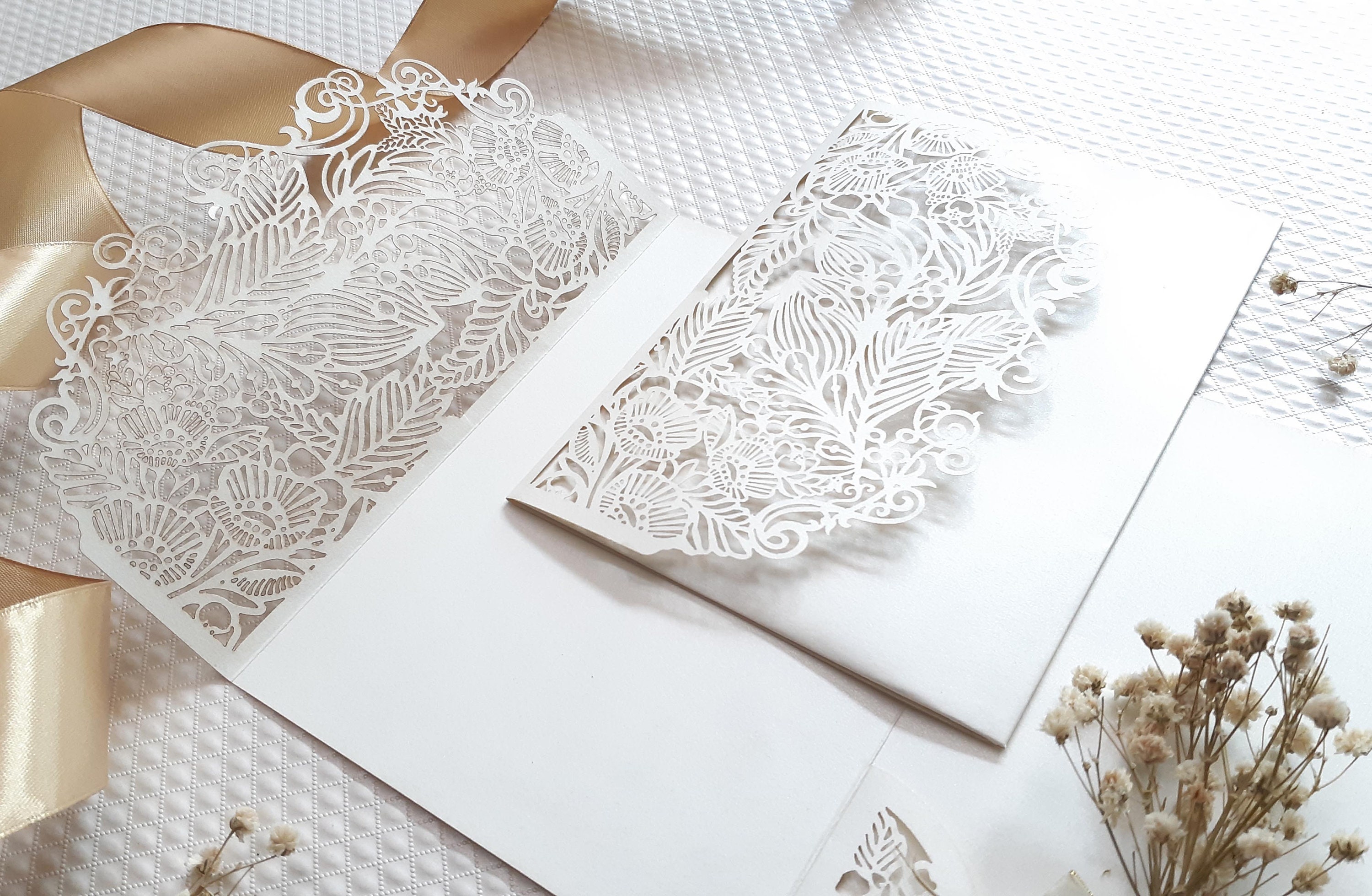 Laser Cut Invitation Covers Pocket ONLY - Foliage, 3 Fold Pocket, 3 ...