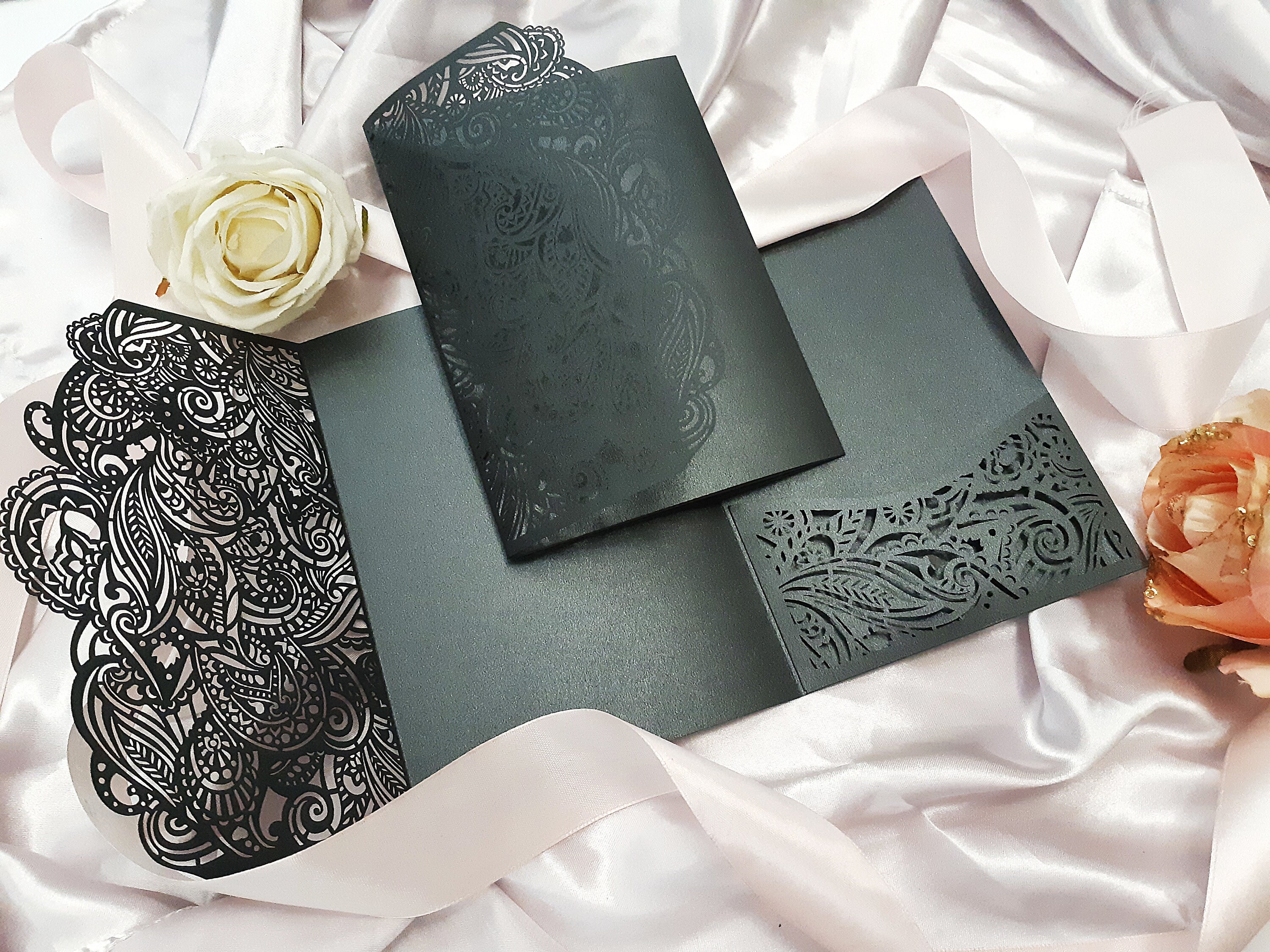 Laser Cut Invitation Covers Pocket ONLY - Paisley, 3 Fold Pocket, 2 ...