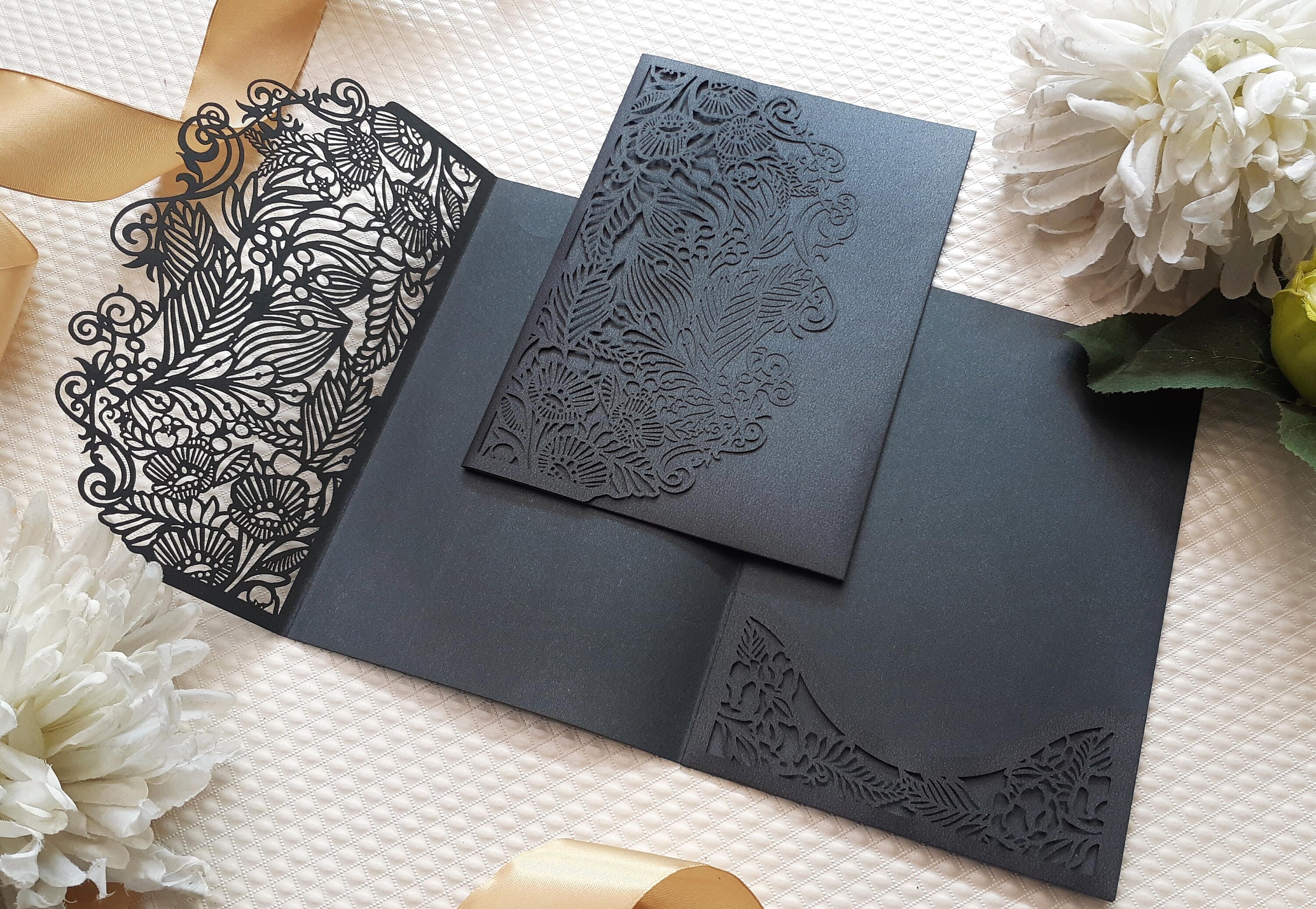 Laser Cut Invitation Covers Pocket ONLY - Foliage, 3 Fold Pocket, 3 ...