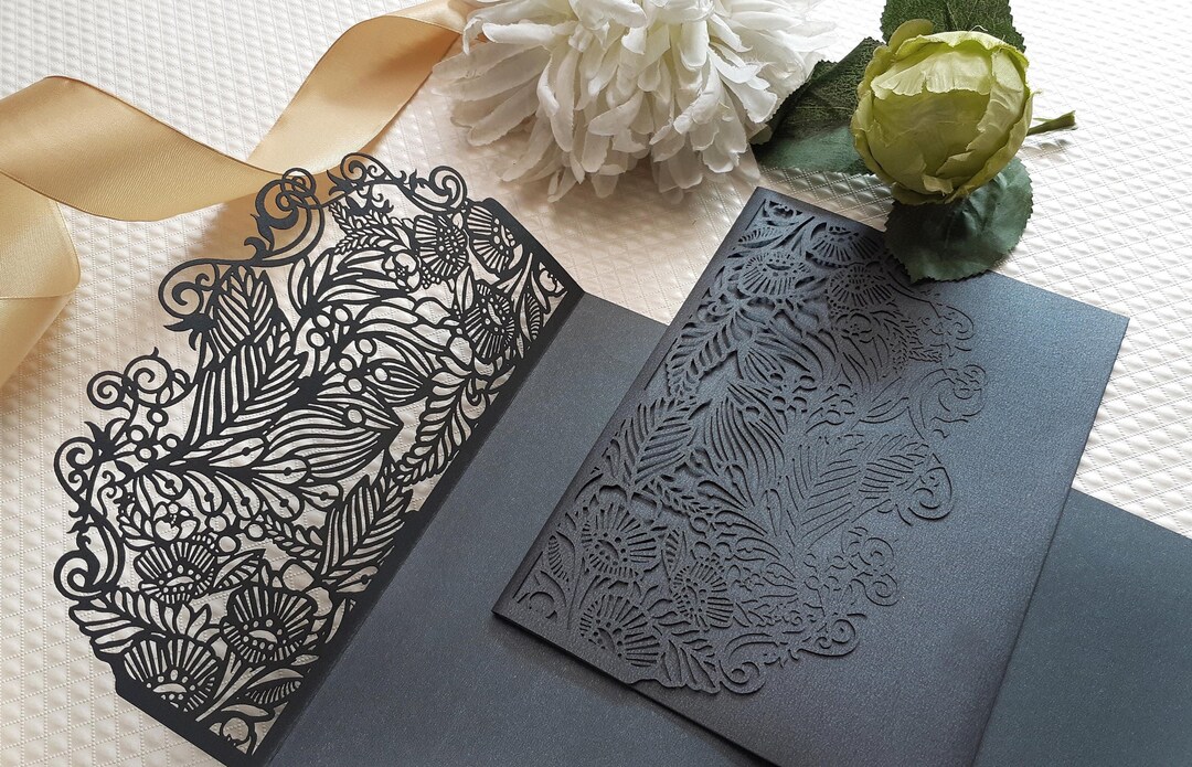 Laser Cut Invitation Covers Pocket ONLY - Foliage, 3 Fold Pocket, 3 ...