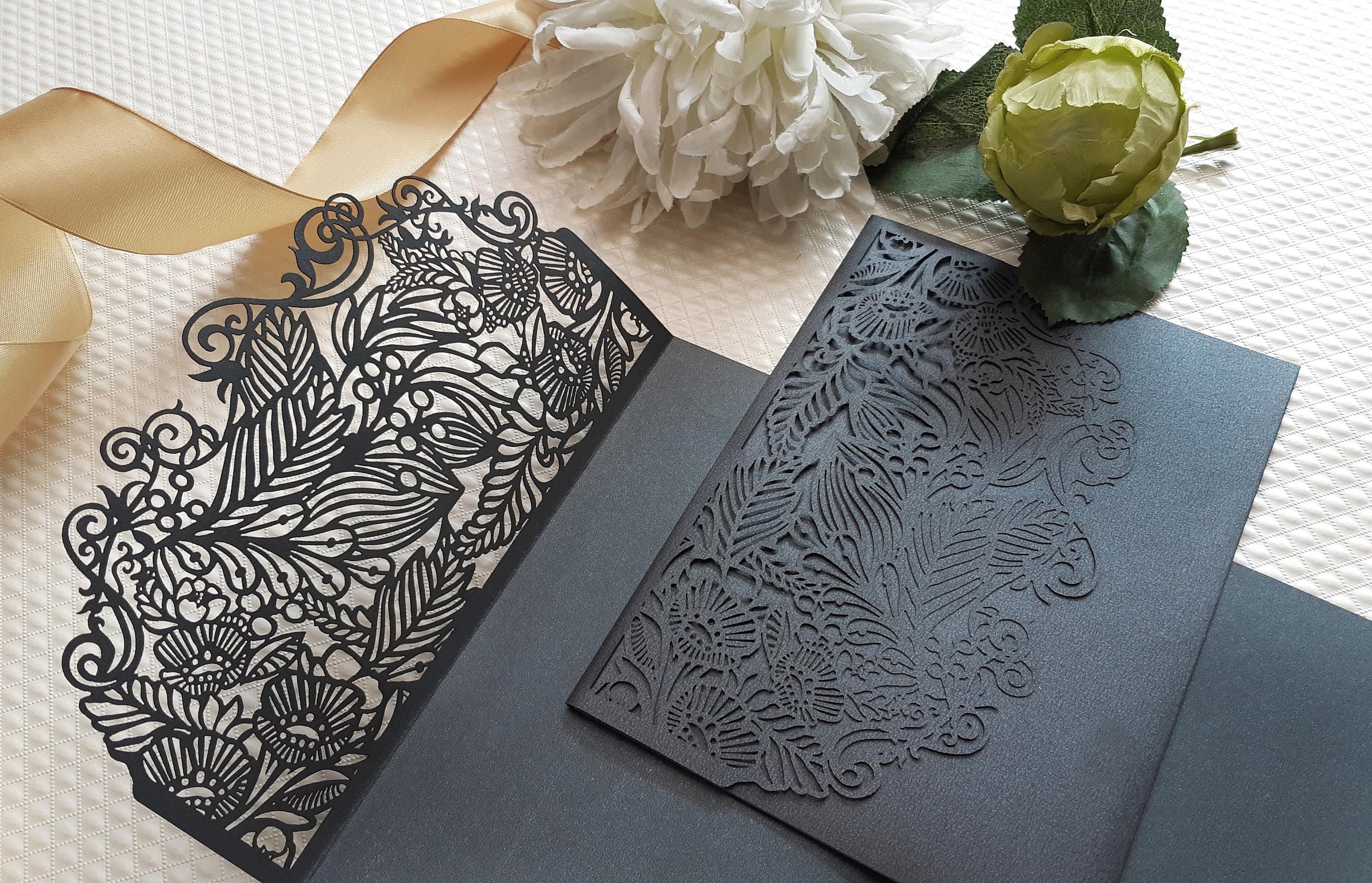 Laser Cut Invitation Covers Pocket ONLY - Foliage, 3 Fold Pocket, 3 ...