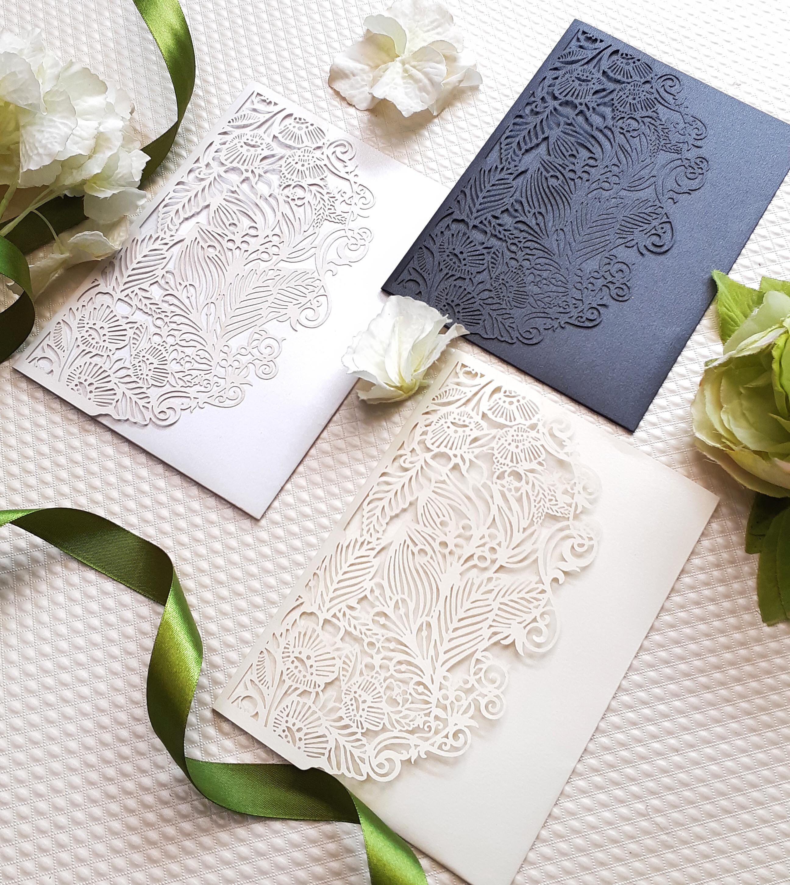 Laser Cut Invitation Covers Pocket ONLY - Foliage, 3 Fold Pocket, 3 ...