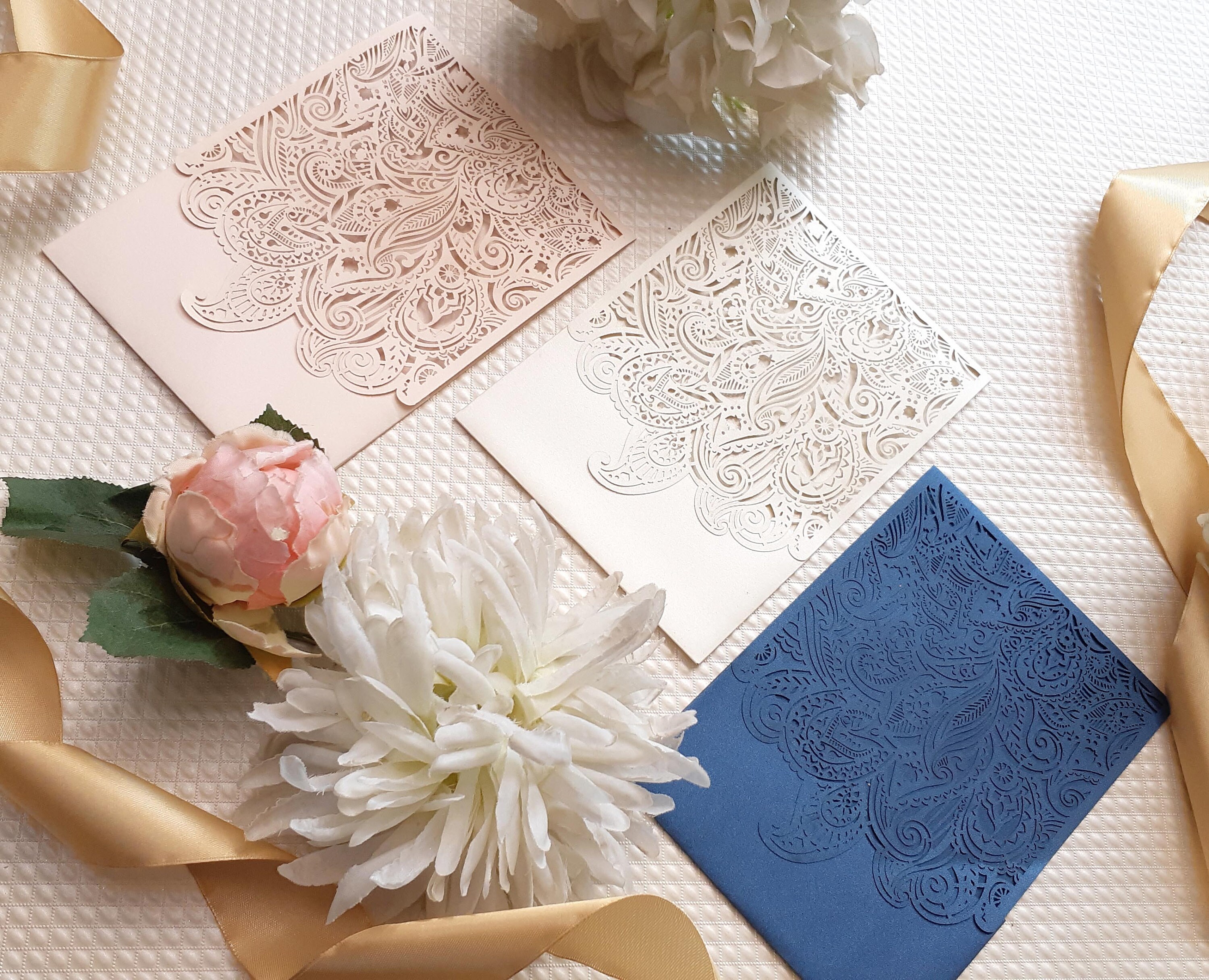 Laser Cut Invitation Covers Pocket ONLY - Paisley, Pocketfold, 3 Colors ...
