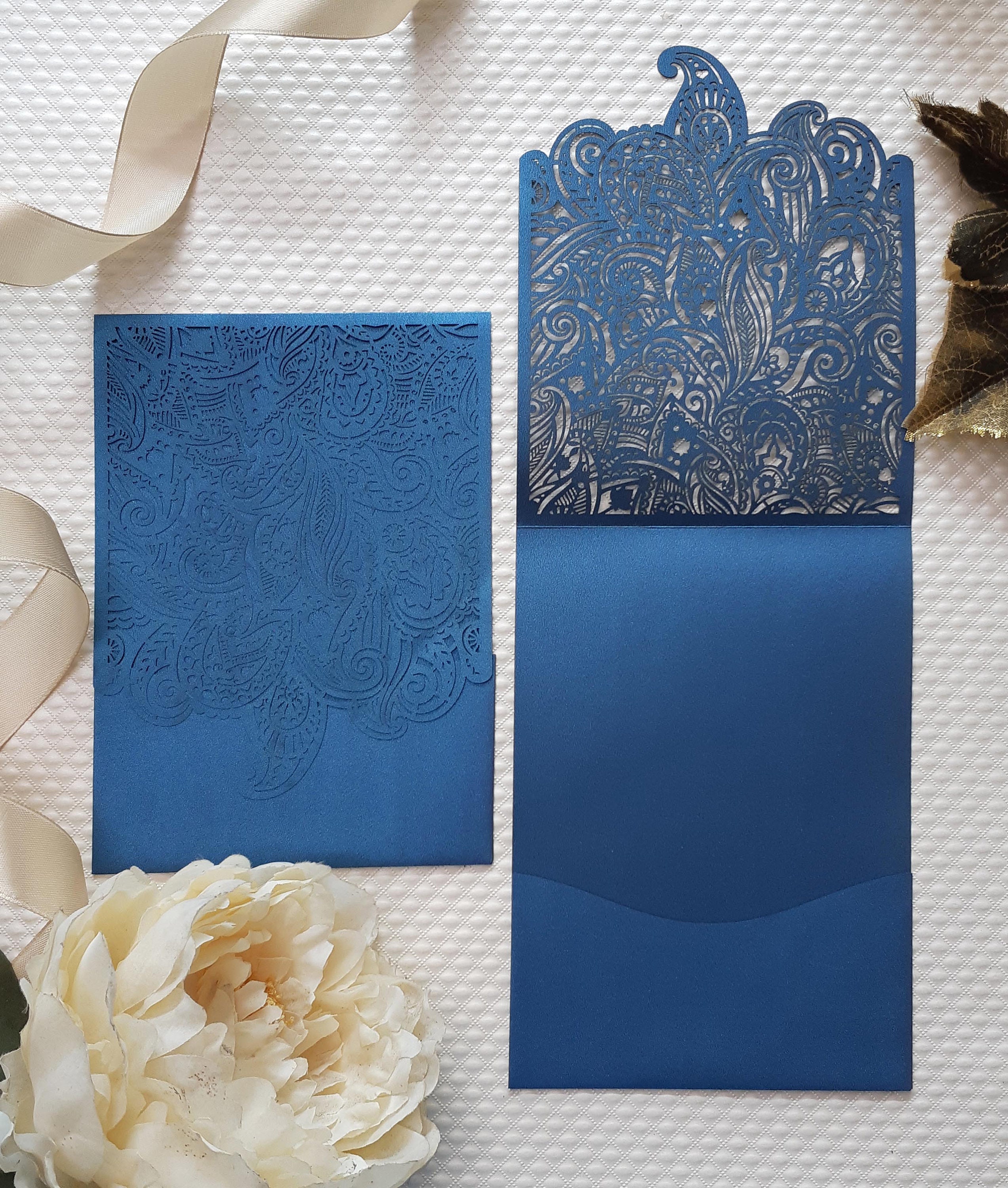 Laser Cut Invitation Covers Pocket ONLY - Paisley, Pocketfold, 3 Colors ...