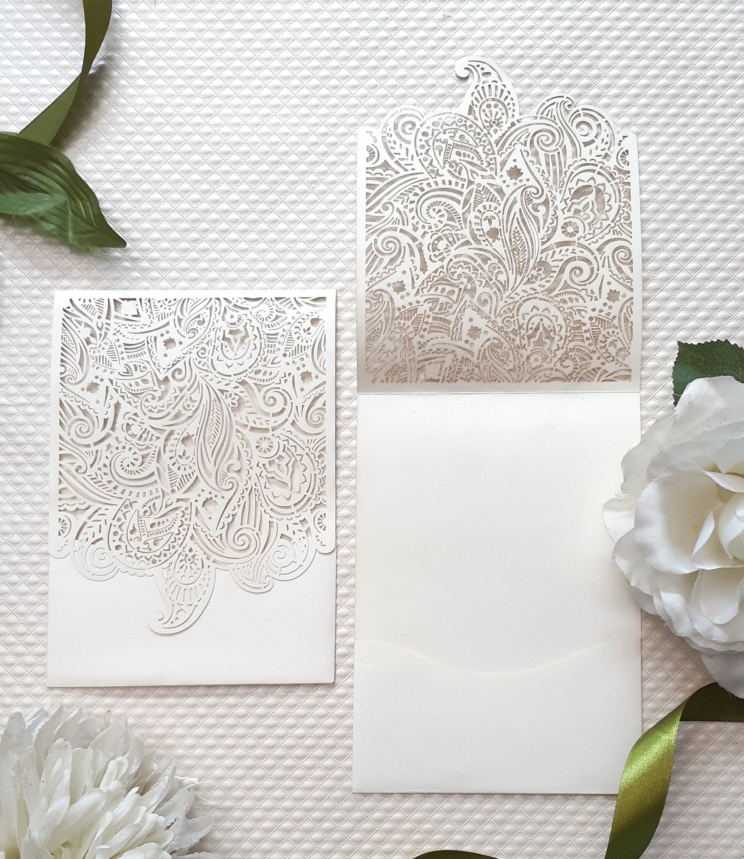 Laser Cut Invitation Covers Pocket ONLY - Paisley, Pocketfold, 3 Colors ...