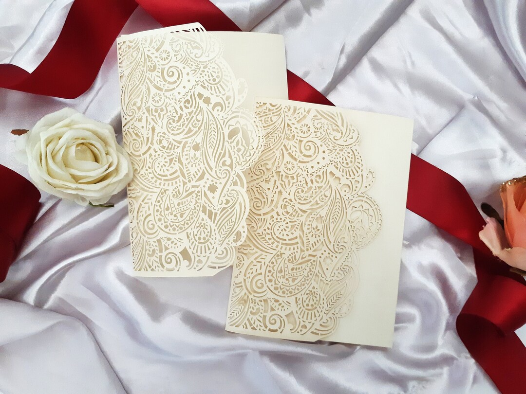 Laser Cut Invitation Covers Pocket ONLY - Paisley, 3 Fold Pocket, 2 ...