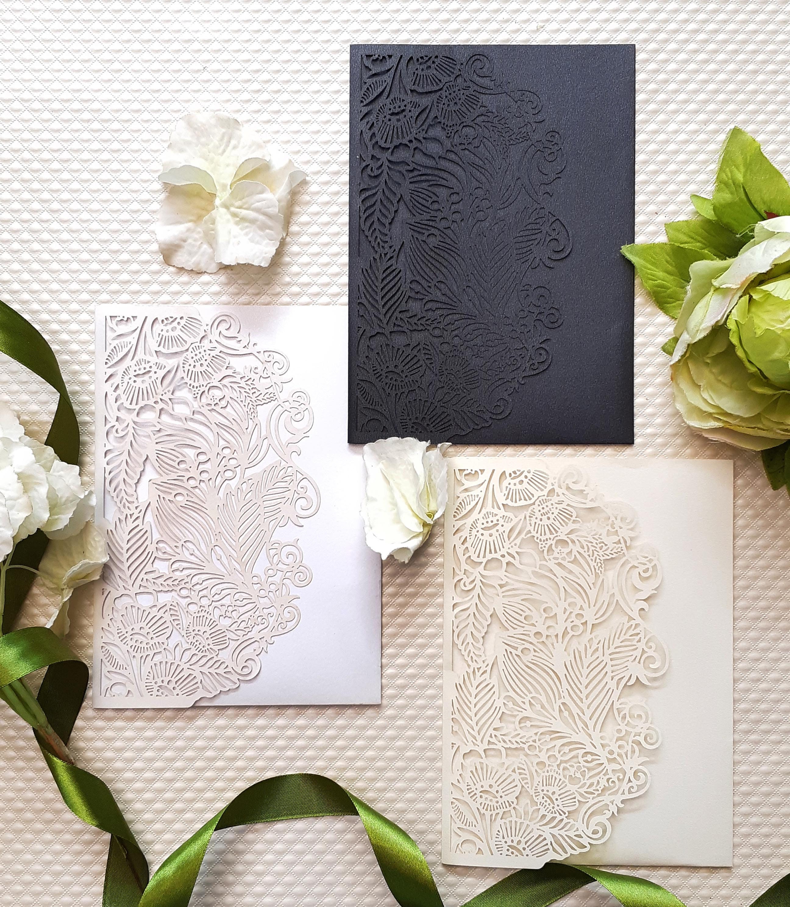 Laser Cut Invitation Covers Pocket ONLY - Foliage, 3 Fold Pocket, 3 ...