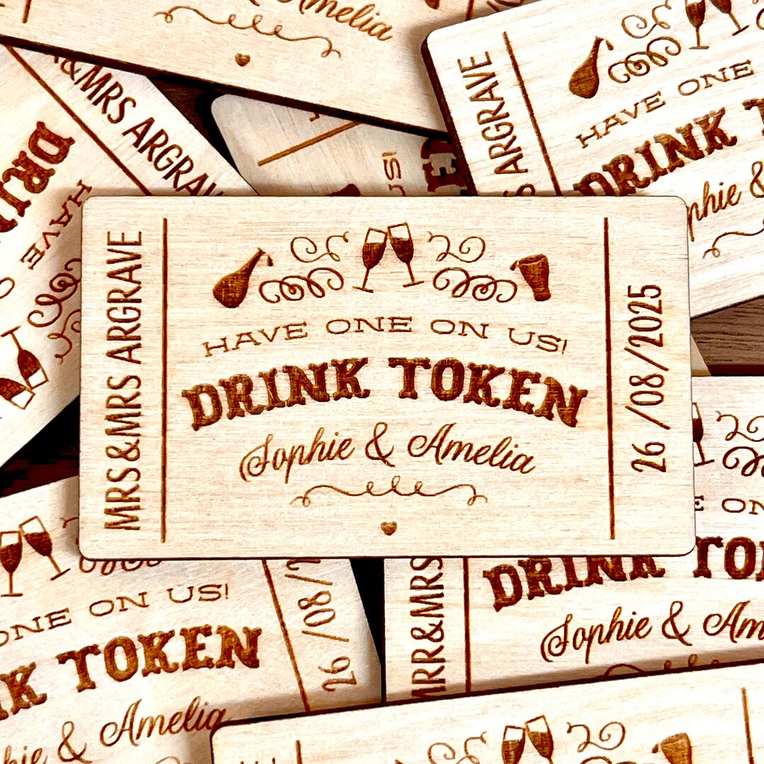 Personalised Drink Tokens for Wedding, Laser Cut Wooden Bar Drinks ...