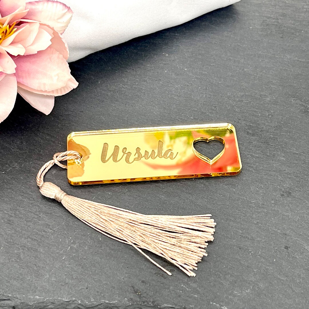 Mirrored Acrylic Wedding Place Table Names With Tassel and Heart Cutout ...