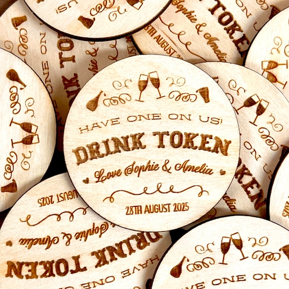 Bar Tokens Wedding Wine On The Beach Personalised Wedding Bar Free