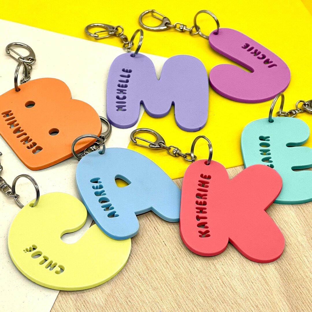 Custom Name Keychain for Kids Chunky Initial Keyring Acrylic Backpack ...