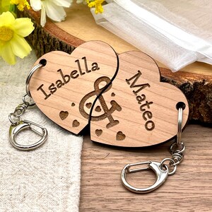Matching Pair Couples Keychain Personalised Engraved Valentines Keyring ...