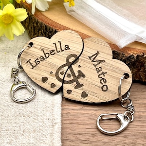 Matching Pair Couples Keychain Personalised Engraved Valentines Keyring ...