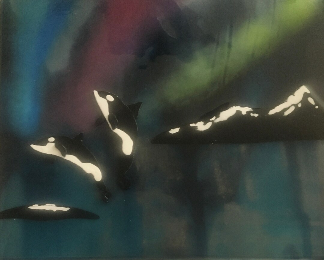 Orca Whale Aurora Borealis Glass Fusion Landscape by Nature's Art Glass ...