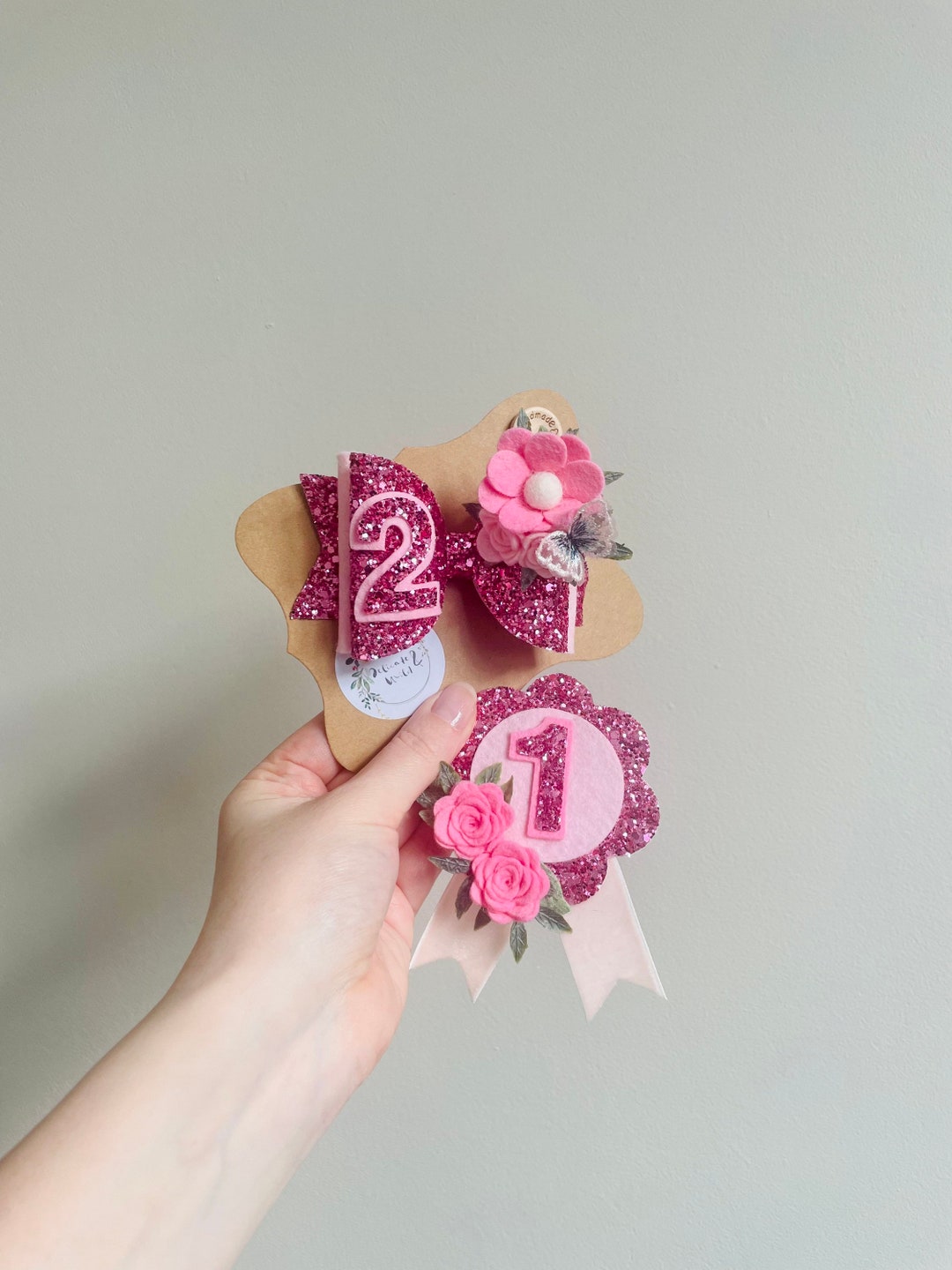 Pink Birthday Bow & Number Badge Party Accessories Glitter - Etsy