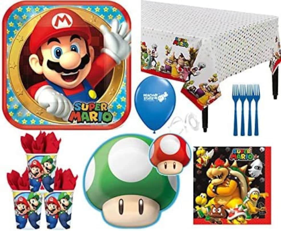 Super Mario Birthday Party Supplies Bundle With Dinner Plates, Mushroom ...