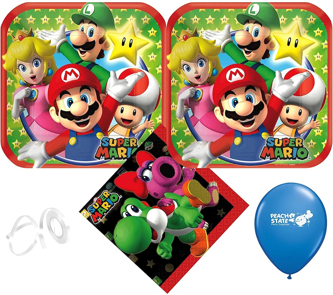 Super Mario Birthday Party Supplies Bundle With Super Mario Cake Plates ...