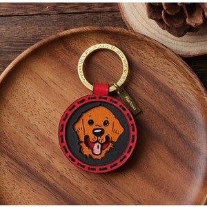 Handmade Leather Cute Golden Retriever Dog Puppy Key Chains | Etsy