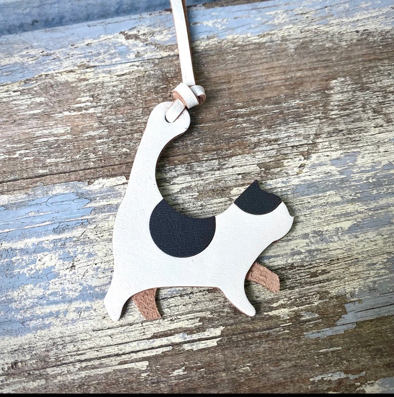 Handmade Leather Cat Kitty Key Chain Bag Charm Accessary - Etsy