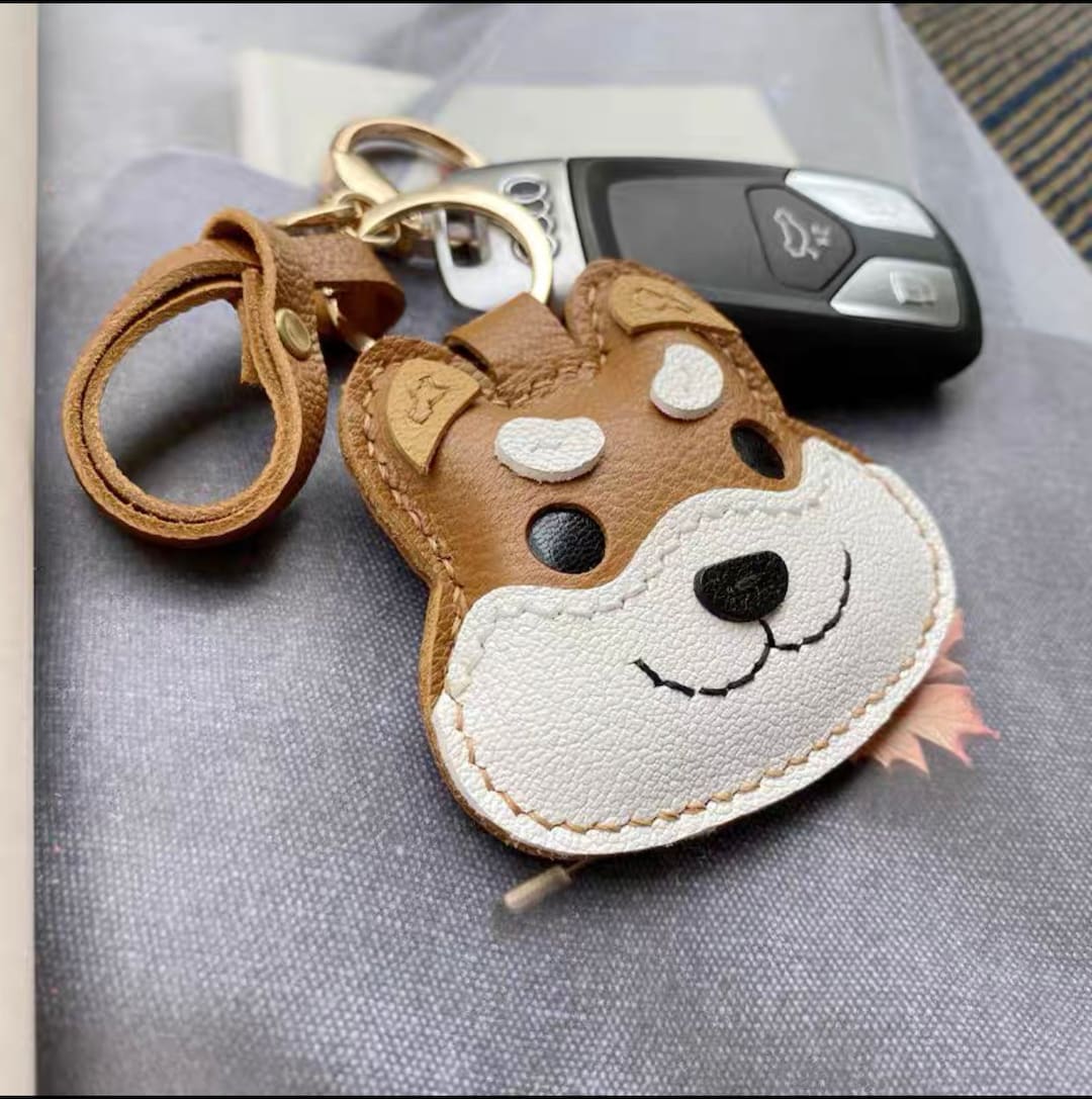 Handmade Leather Keychain Shiba Inu Puppy Dog Bag Charm Car Mirror ...
