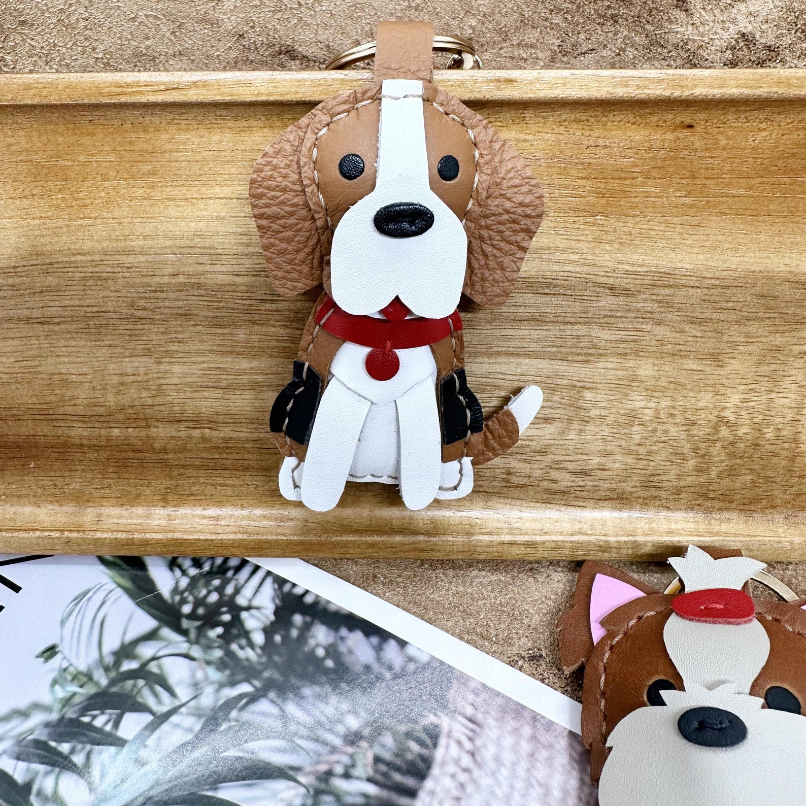 Handmade Leather Dog Breed Keychain Puppy Bag Charm Strap Beagle Golden ...