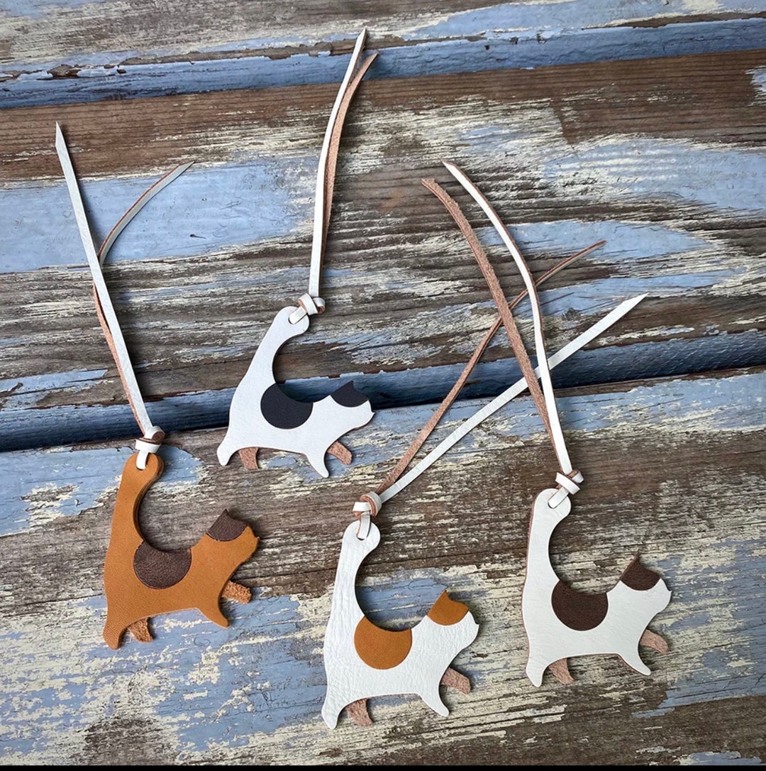 Handmade Leather Cat Kitty Key Chain Bag Charm Accessary Birthday ...